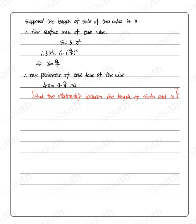 Solved: The surface area of a cube is 6( a/4 )^2 , where a is a ...