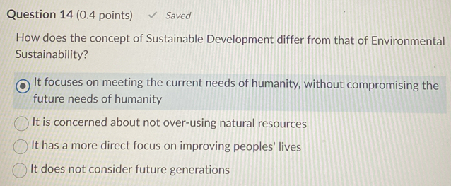 Solved: Saved How does the concept of Sustainable Development differ ...