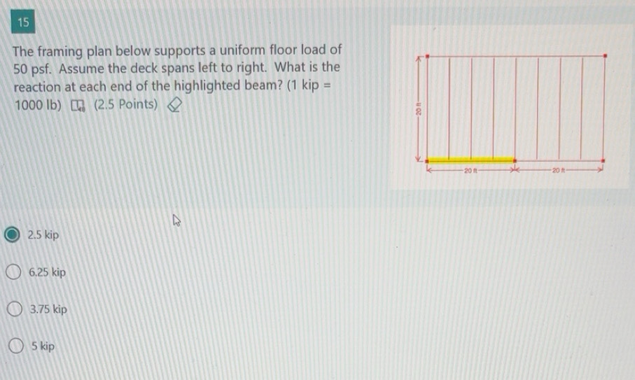 Solved: The framing plan below supports a uniform floor load of 50 psf ...