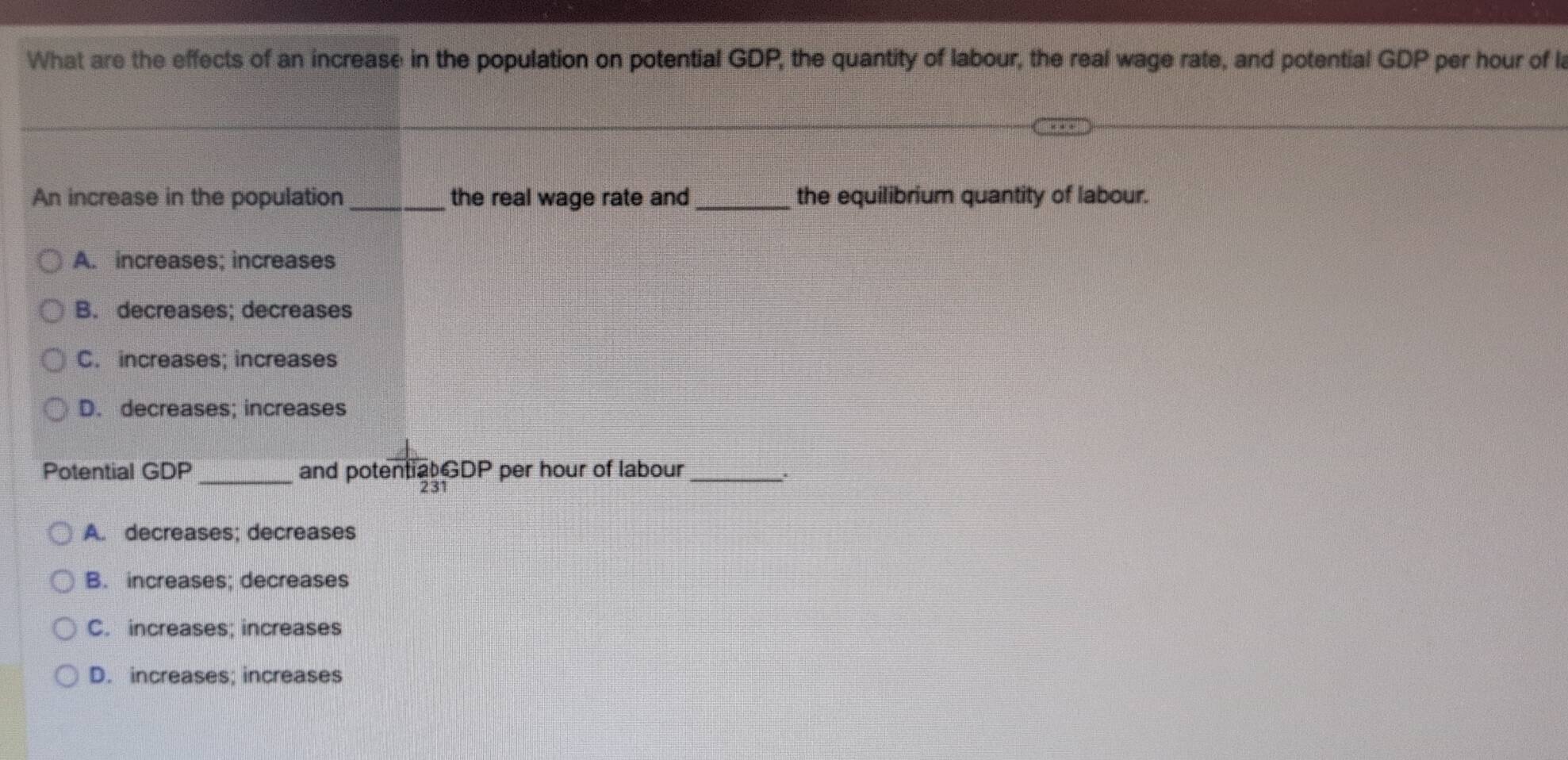 Solved: What are the effects of an increase in the population on ...