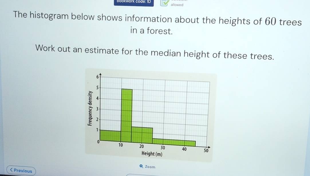 Solved: Bookwork code: ID allowed The histogram below shows information ...