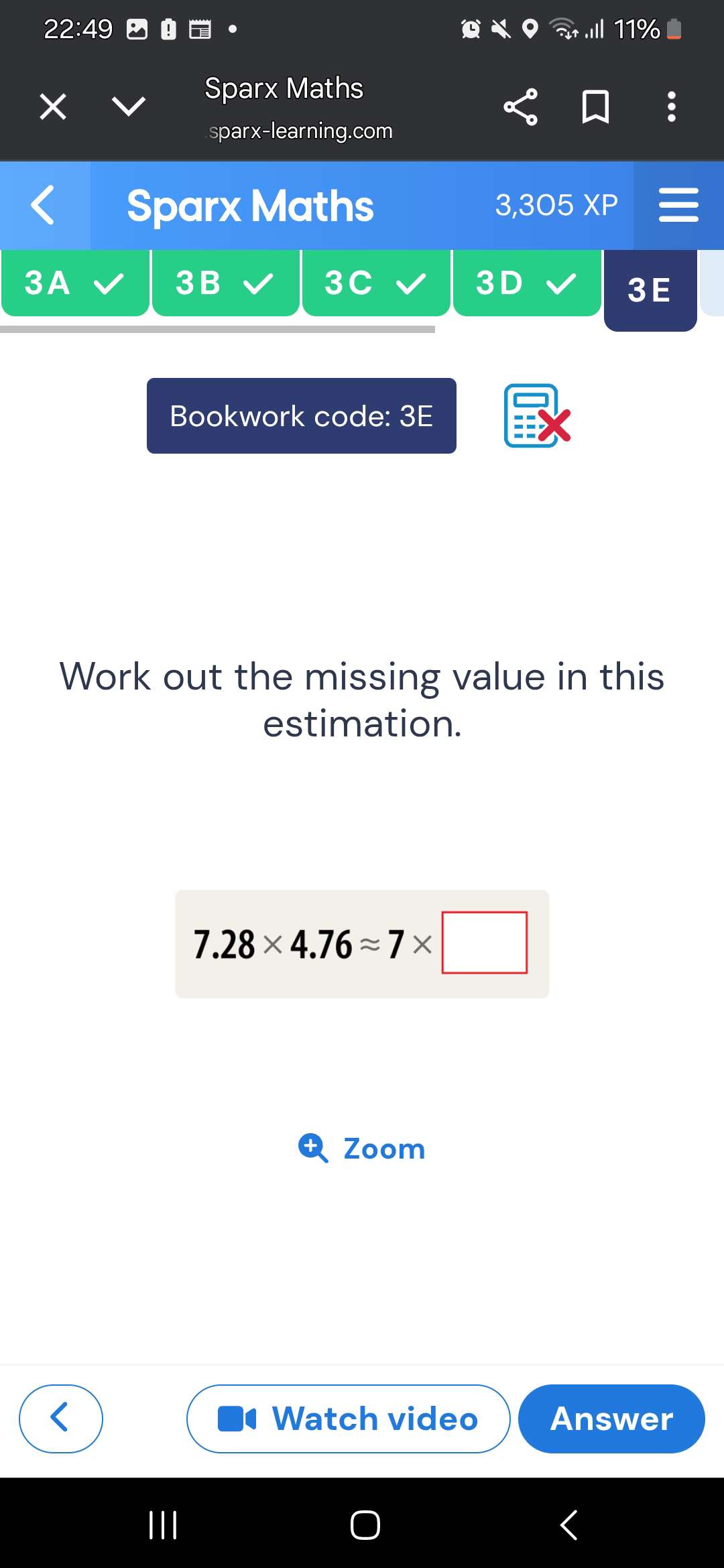 Solved: 11% Sparx Maths sparx-learning.com Sparx Maths 3,305 XP 3A 3B ...