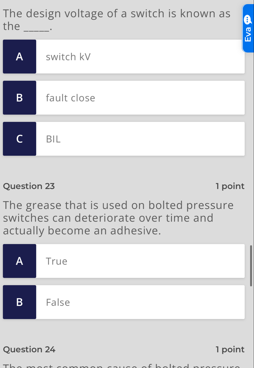 Solved: The design voltage of a switch is known as the_ · A switch kV B ...