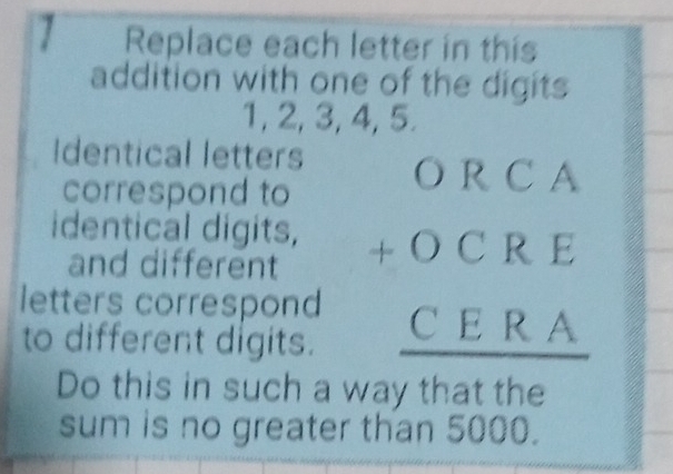 Resuelto:Replace each letter in this addition with one of the digits 1 ...