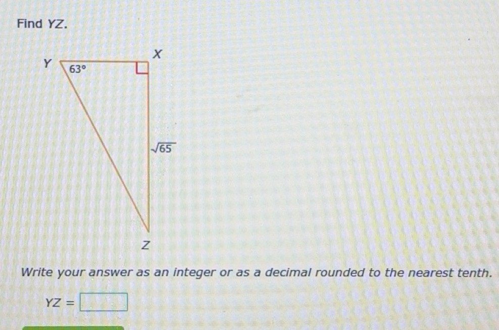Solved: Find YZ. Write your answer as an integer or as a decimal ...