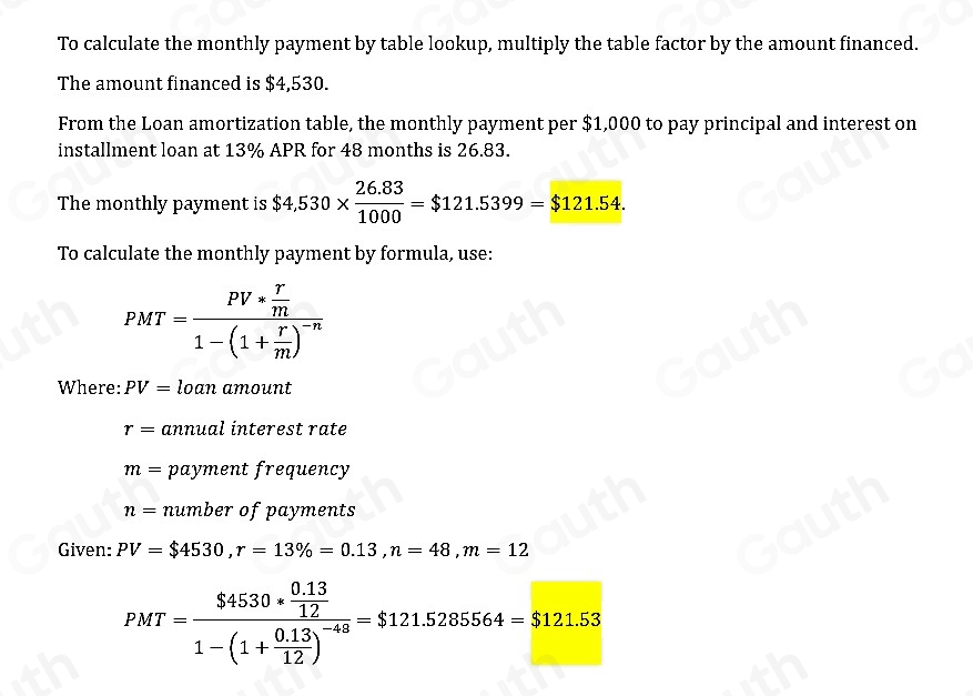 Solved: Chapter 14 Test Saved Calculate the monthly payment by table ...