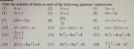 Solved: State the number of terms in each of the following algebraic ...
