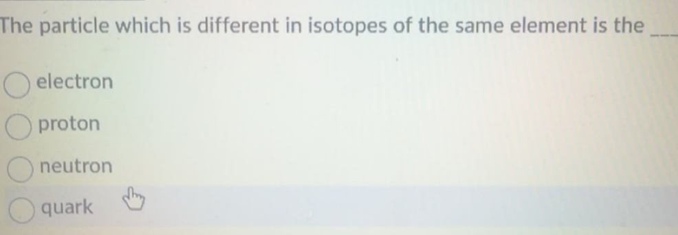 Solved: The particle which is different in isotopes of the same element ...