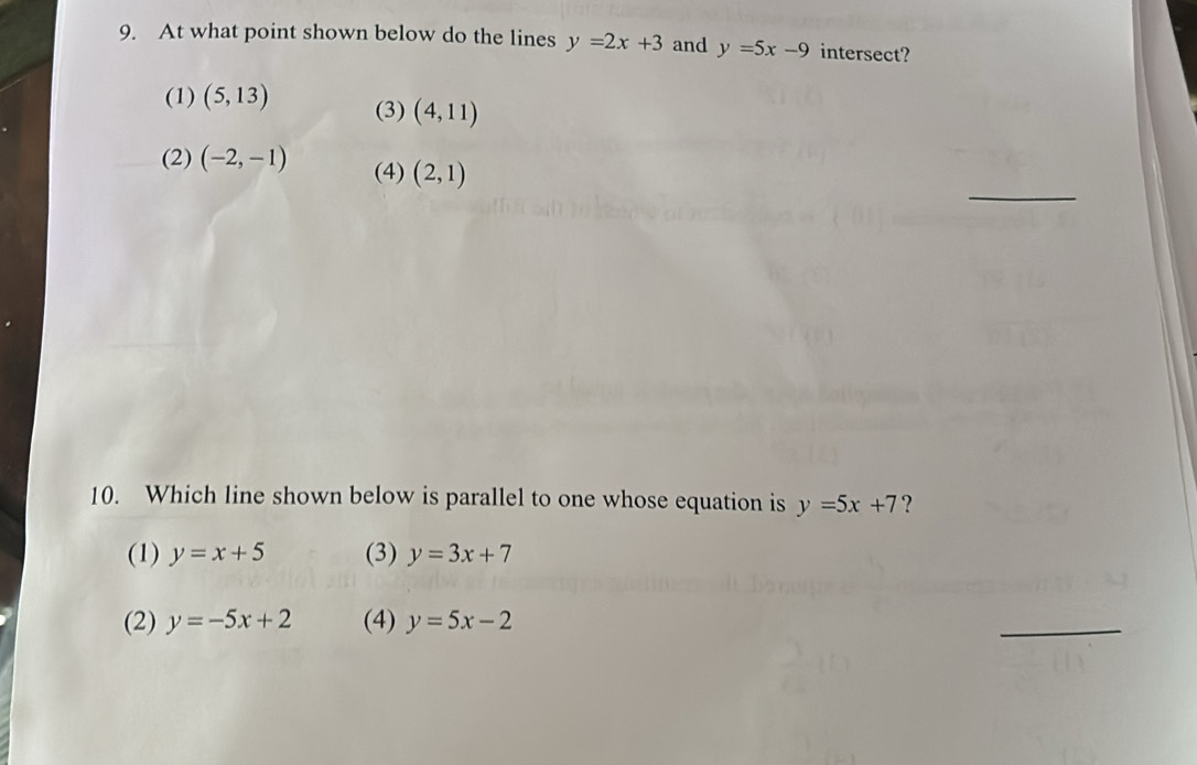 Solved: At what point shown below do the lines y=2x+3 and y=5x-9 ...
