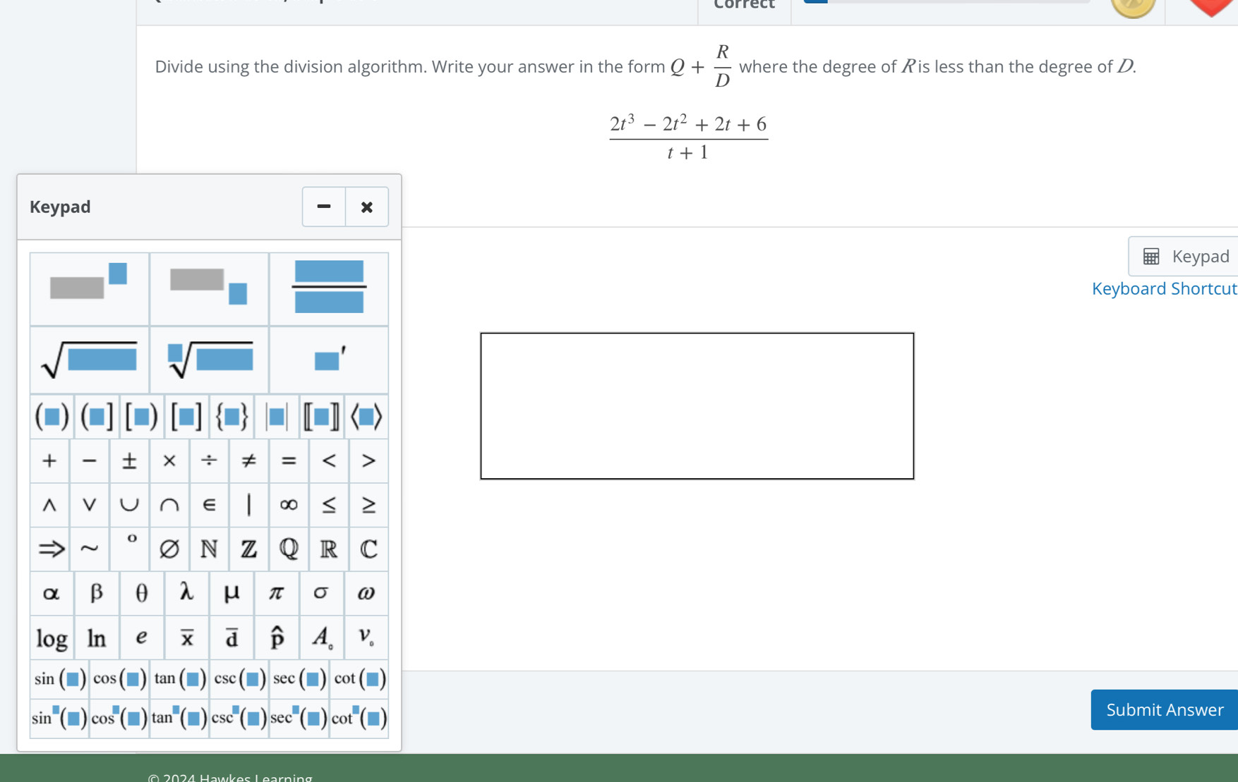 Solved: Correct Divide using the division algorithm. Write your answer in the form Q+ R/D where ...