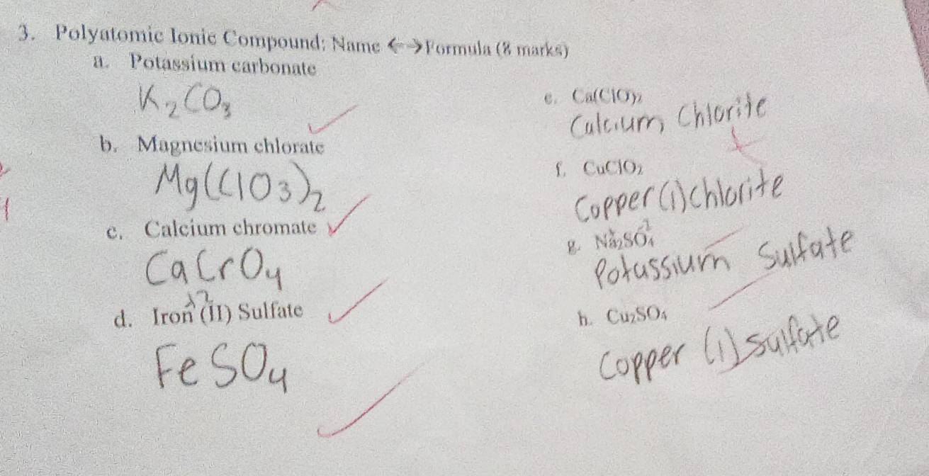 Solved: Polyatomic Ionic Compound; Name ←→Formula (8 marks) a ...