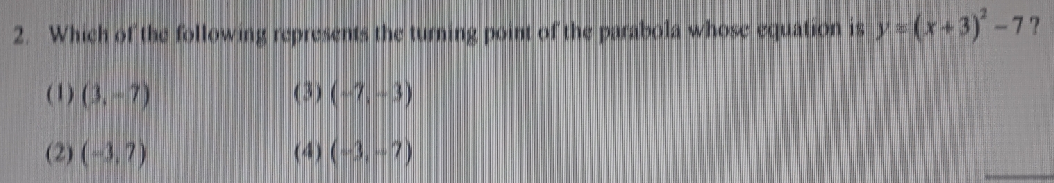 Solved: Which of the following represents the turning point of the ...