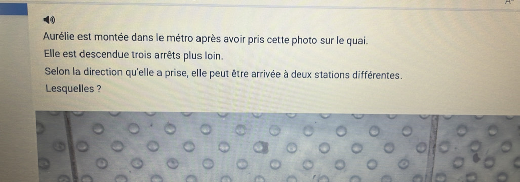 Résolu :Aurélie est montée dans le métro après avoir pris cette photo ...