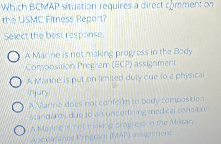 Solved: Which BCMAP situation requires a direct comment on the USMC ...