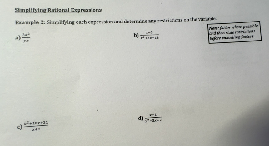 Solved: Simplifying Rational Expressions Example 2: Simplifying each ...