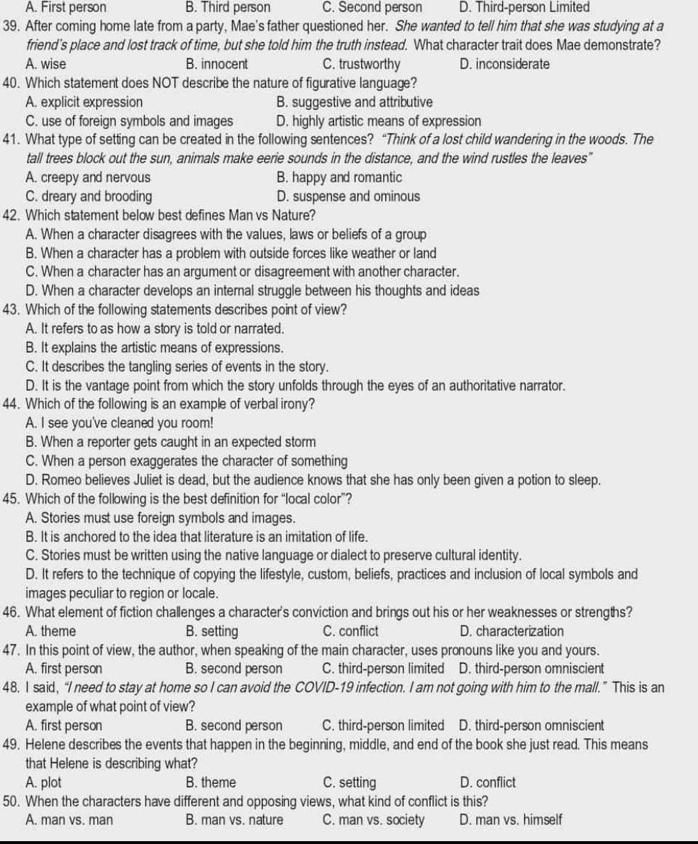 Solved: A. First person B. Third person C. Second person D. Third ...