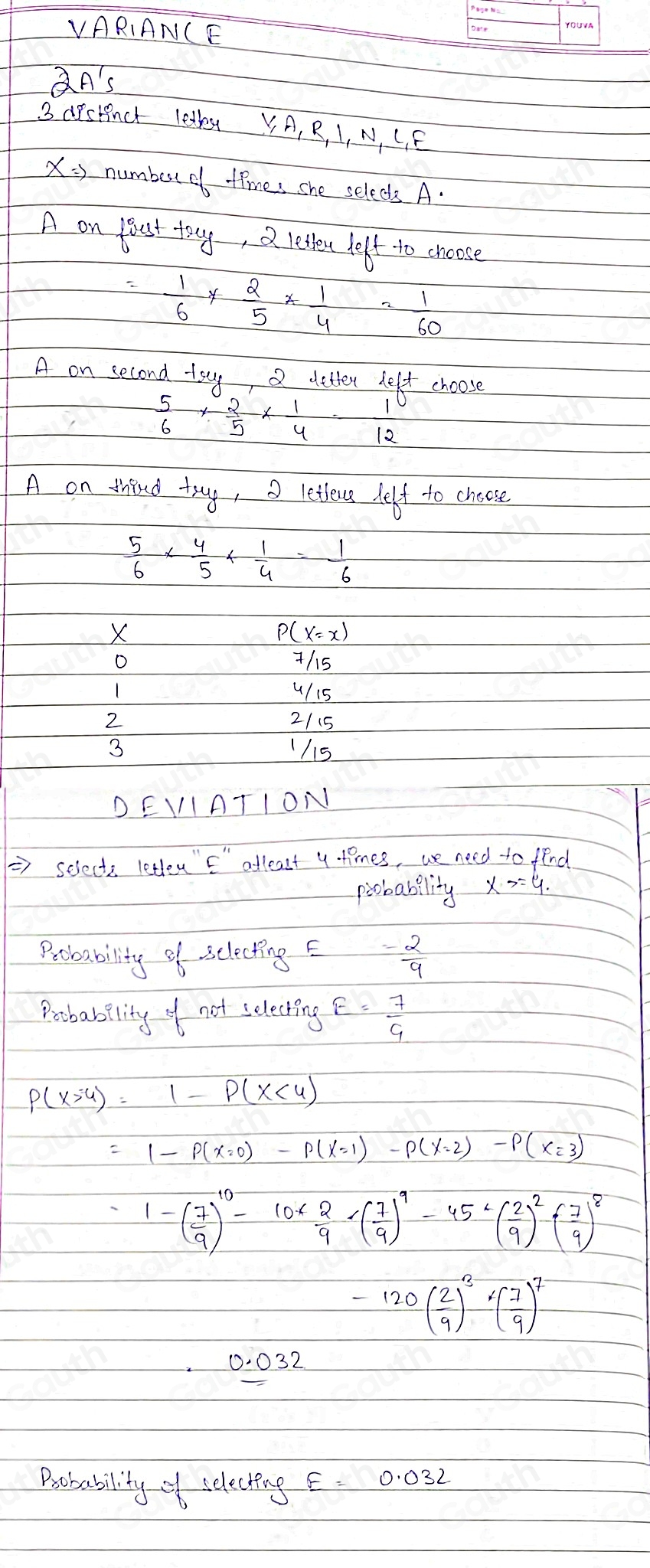 Solved: Julia selects 3 letters at random, one at a time without replacement, from the word VA R ...