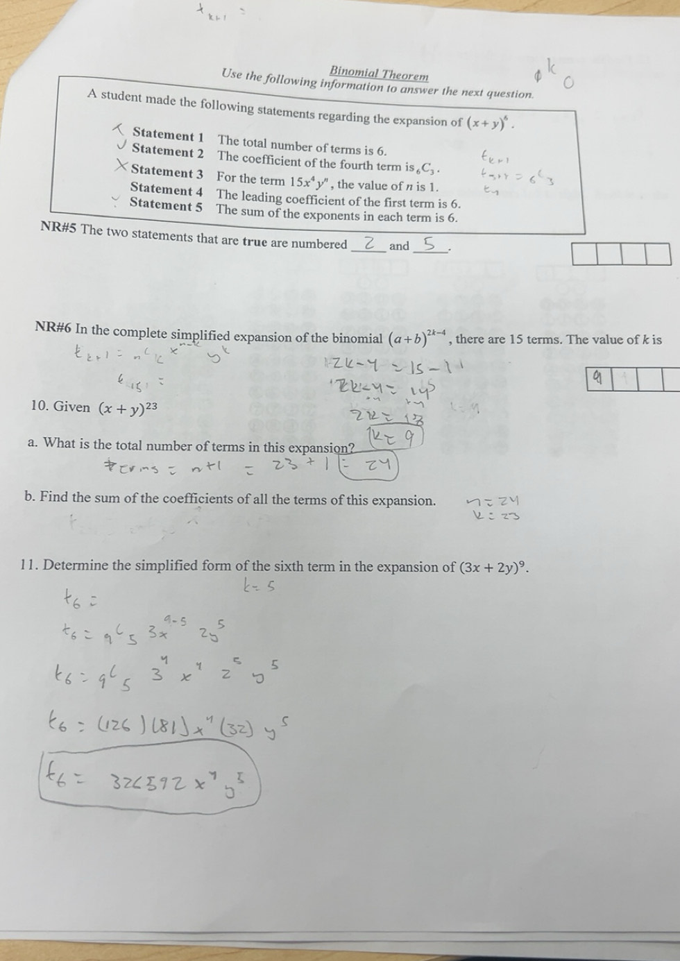 Solved: Binomial Theorem Use the following information to answer the ...