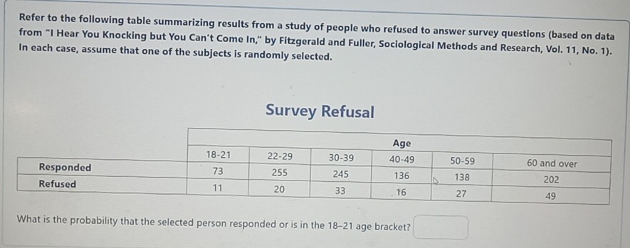 Solved: Refer to the following table summarizing results from a study of people who refused to ...