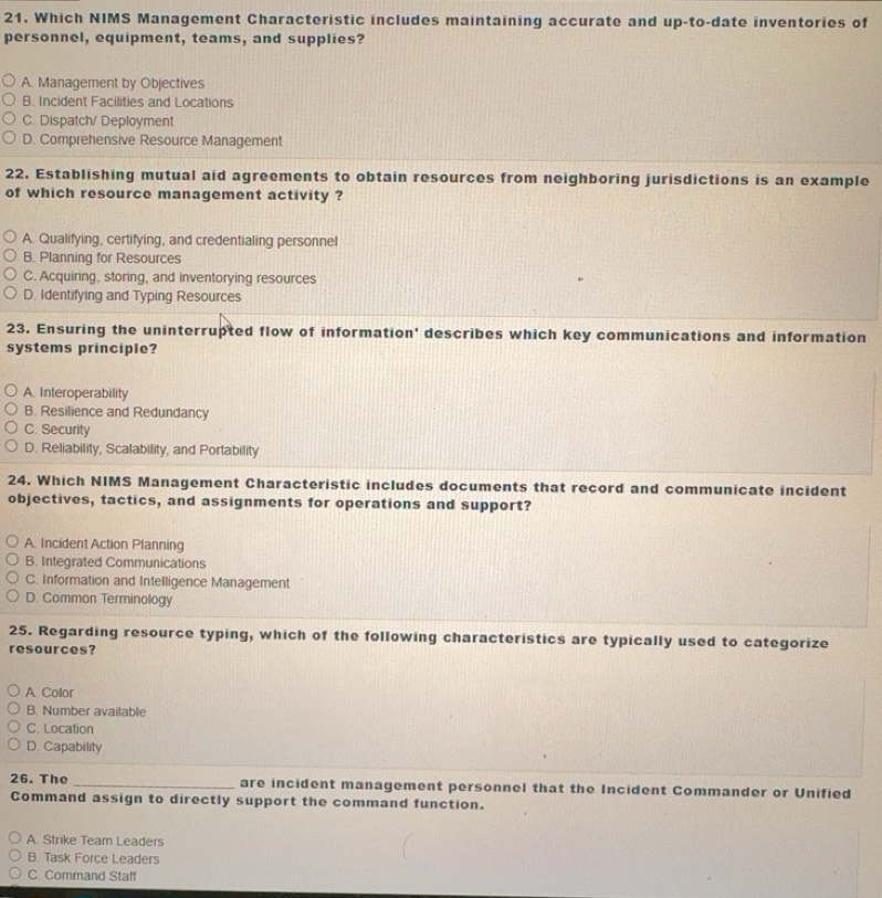 Solved: Which NIMS Management Characteristic includes maintaining ...
