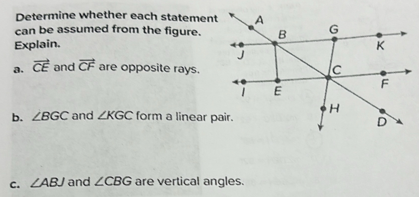 Solved: Determine whether each statement can be assumed from the figure ...