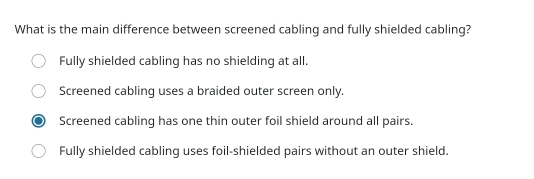 Solved: What is the main difference between screened cabling and fully ...