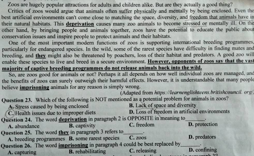 Giải quyết:Zoos are hugely popular attractions for adults and children ...