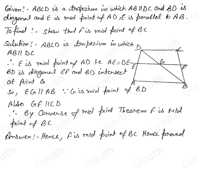 Solved: ABCD is a trapezium in which ABparallel DC , BD is a diagonal and E is the mid-point of ...