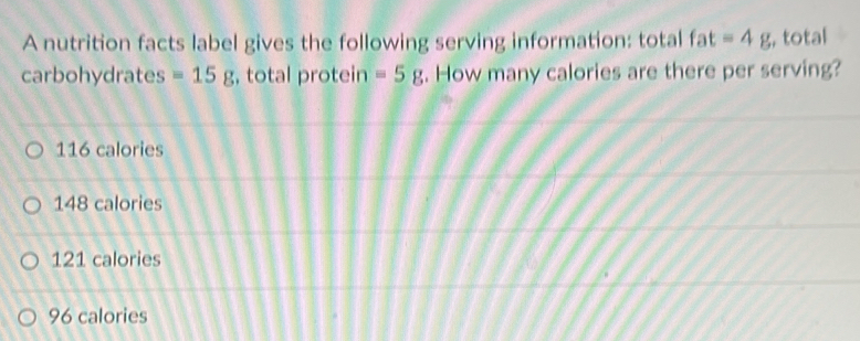 Solved: A nutrition facts label gives the following serving information ...