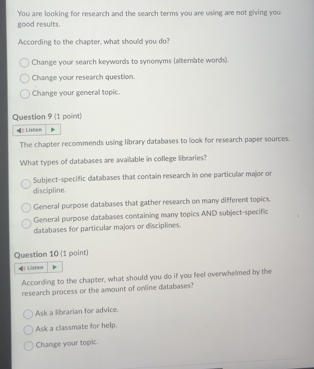 Solved: You are looking for research and the search terms you are using are not giving you good ...