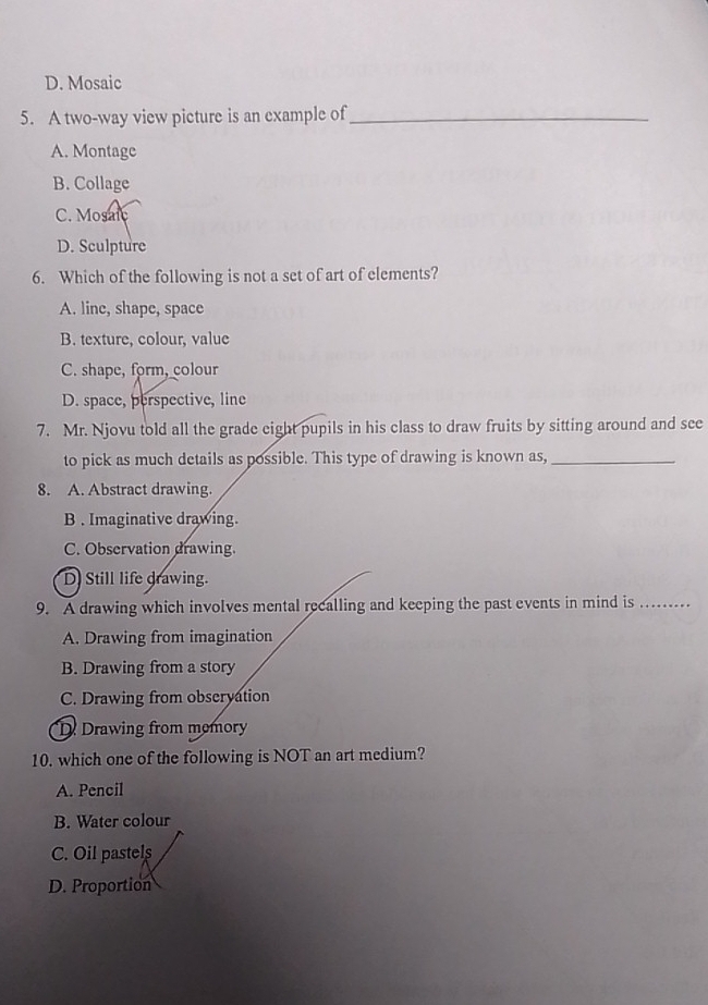 Solved: D. Mosaic 5. A two-way view picture is an example of_ A ...