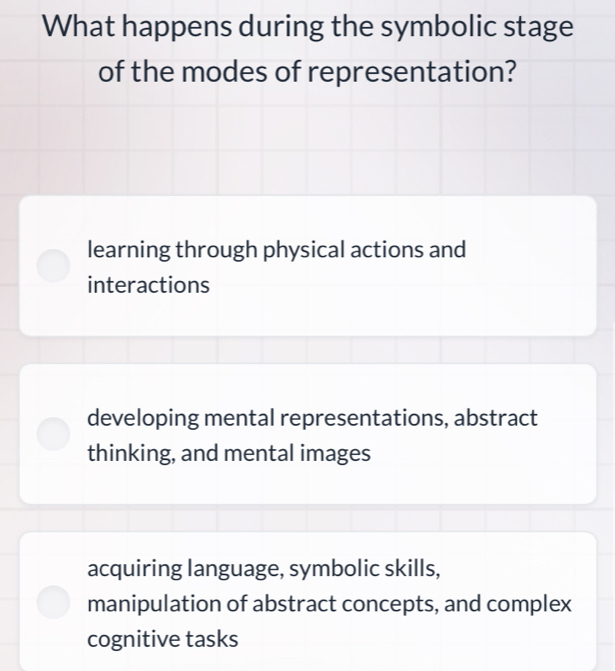 Solved: What happens during the symbolic stage of the modes of ...