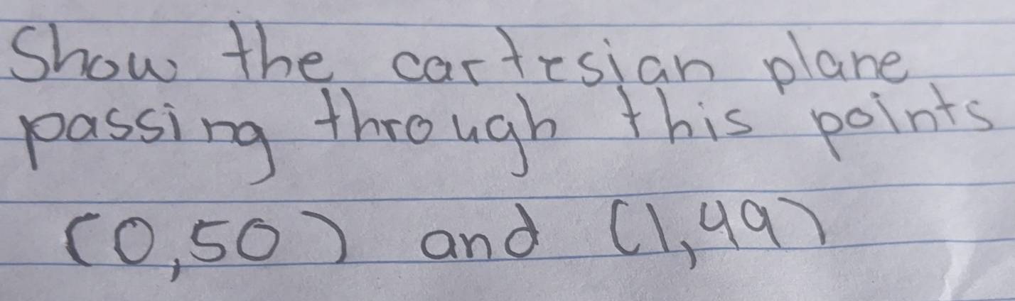 Solved: Show the cartesian plane passing through this points (0,50) and ...
