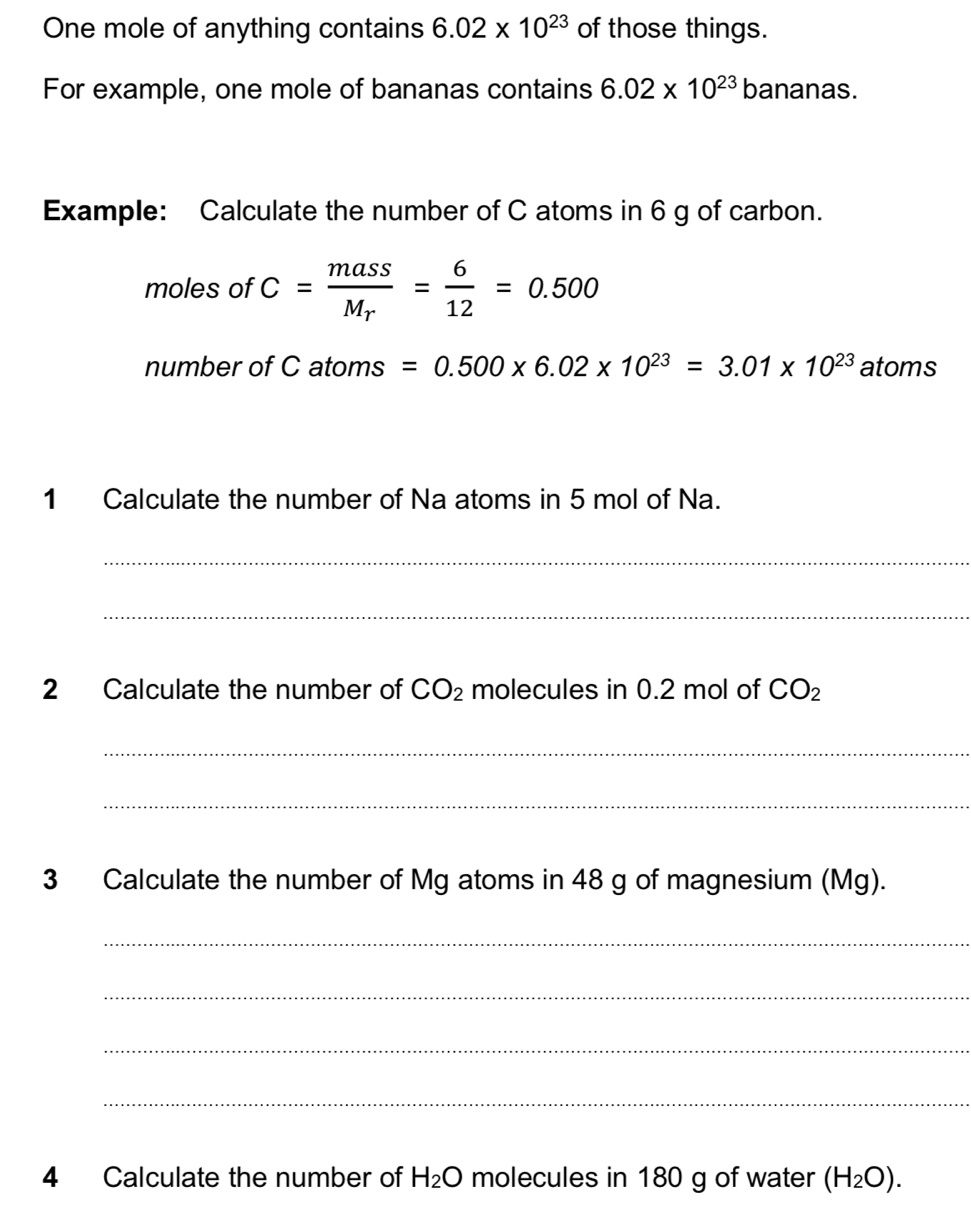 Solved: One mole of anything contains 6.02* 10^(23) of those things ...