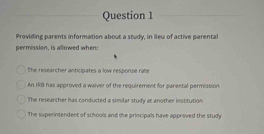 Solved: Providing parents information about a study, in lieu of active ...