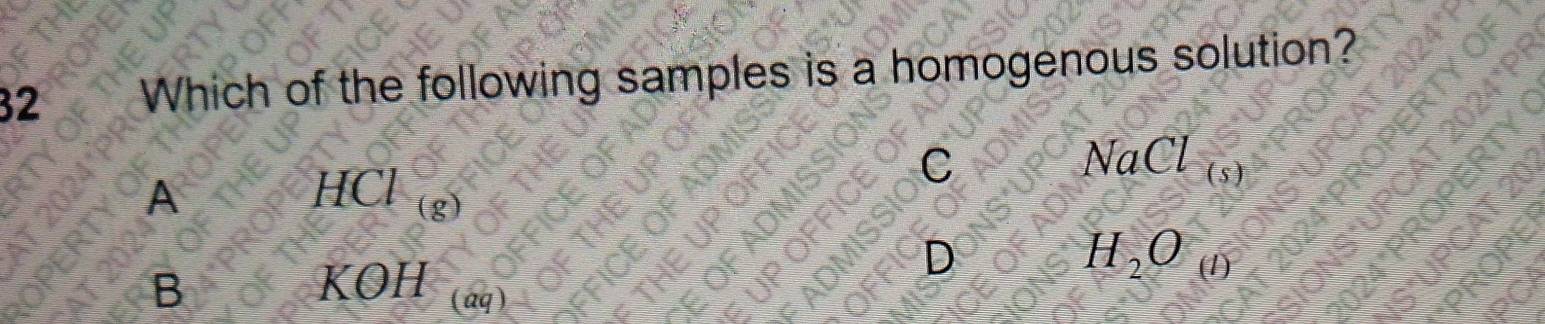 Solved: Which of the following samples is a homogenous solution? C NaCl ...