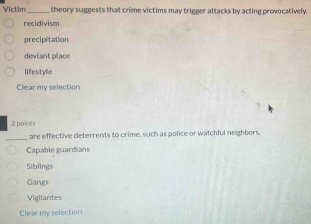 Solved: Victim _theory suggests that crime victims may trigger attacks ...