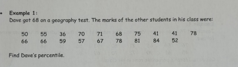 Solved: Example 1: Dave got 68 on a geography test. The marks of the ...
