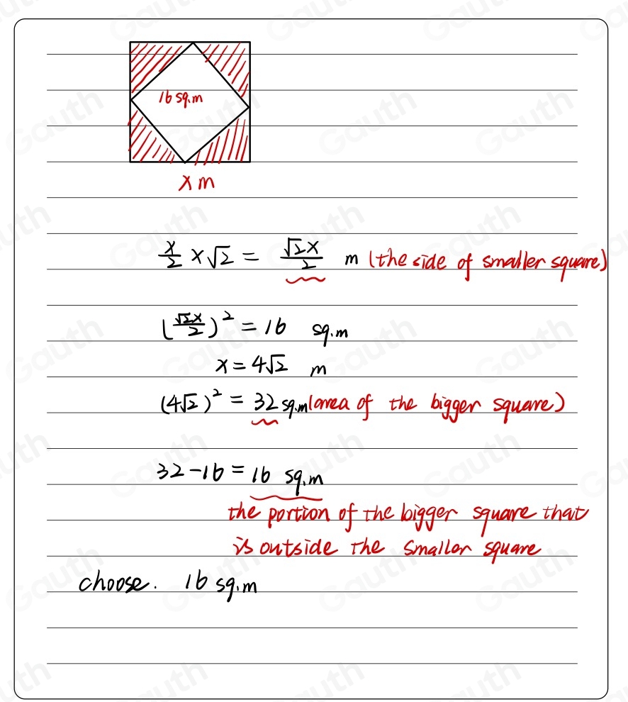 Solved: The side of a square is x meters. The midpoints of its sides ...
