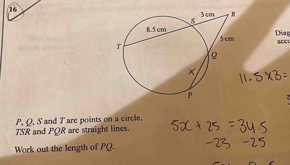 تم الحل:Diag accu P, Q, S and T are points on a circle. TSR and PQR are ...