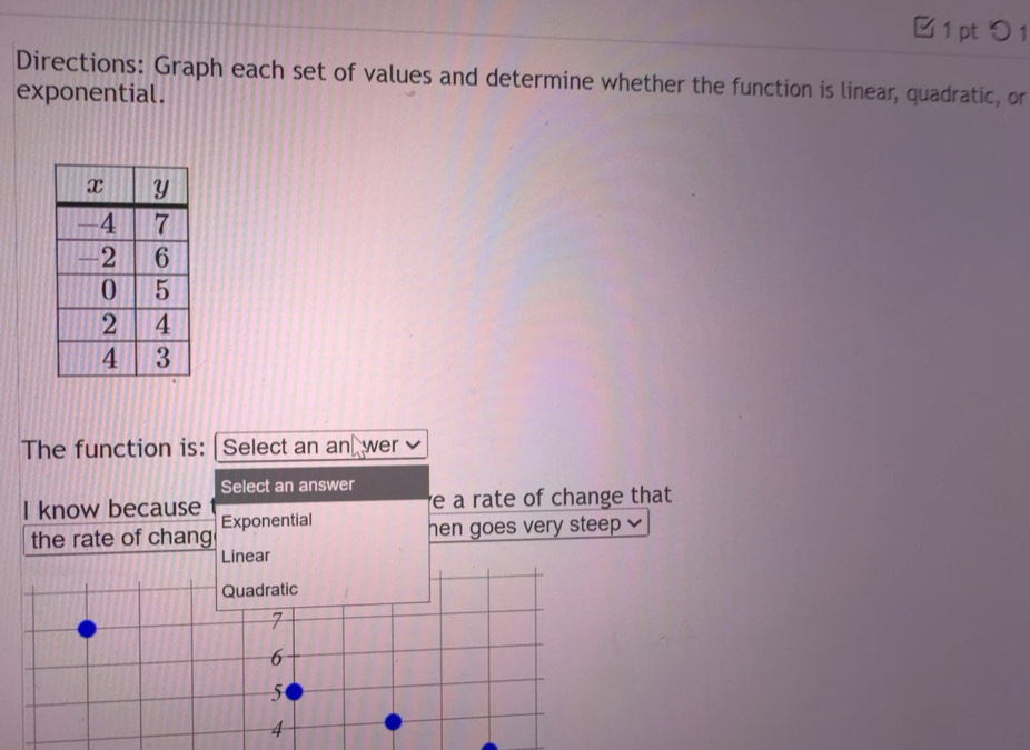 Resuelto: 1 pt 0 1 Directions: Graph each set of values and determine ...