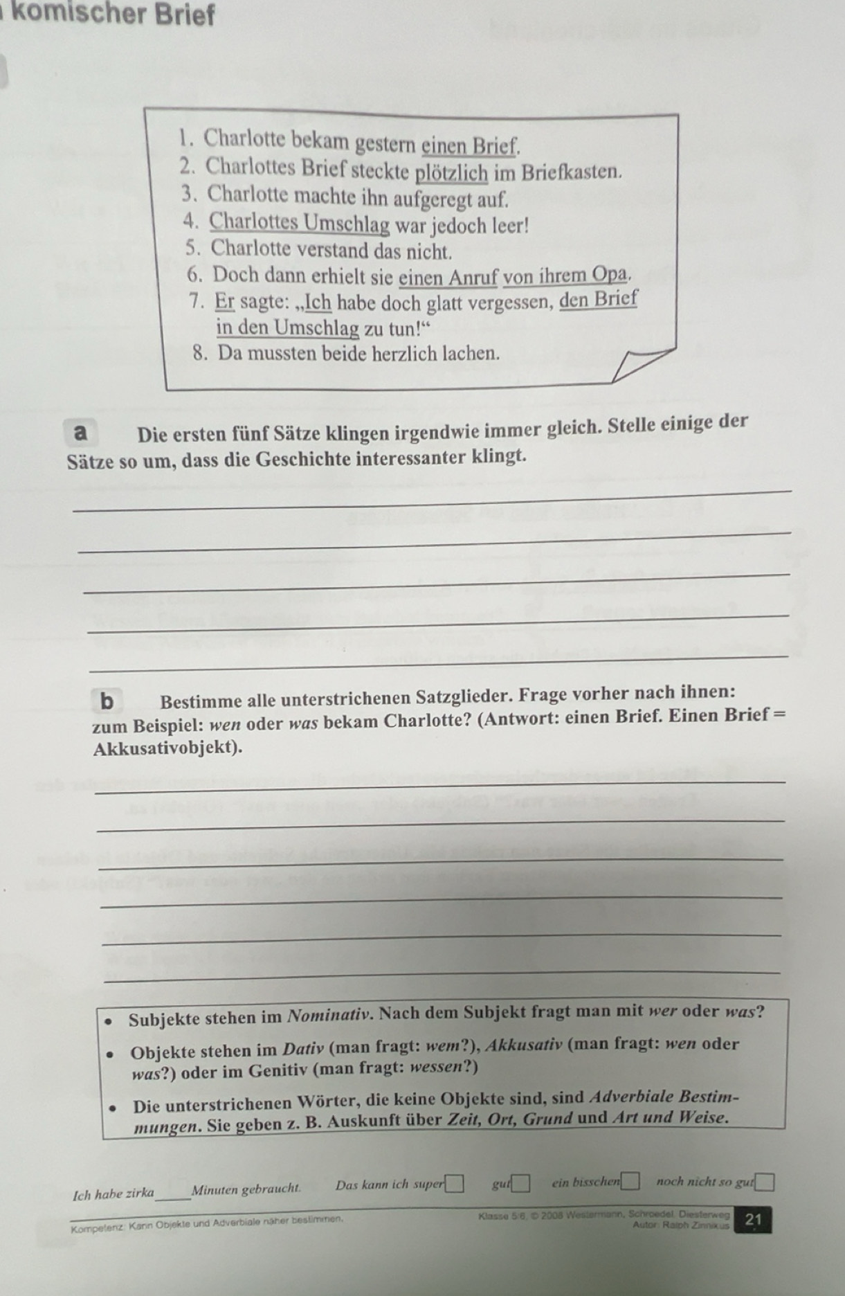 Gelöst:komischer Brief 1. Charlotte bekam gestern einen Brief. 2 ...