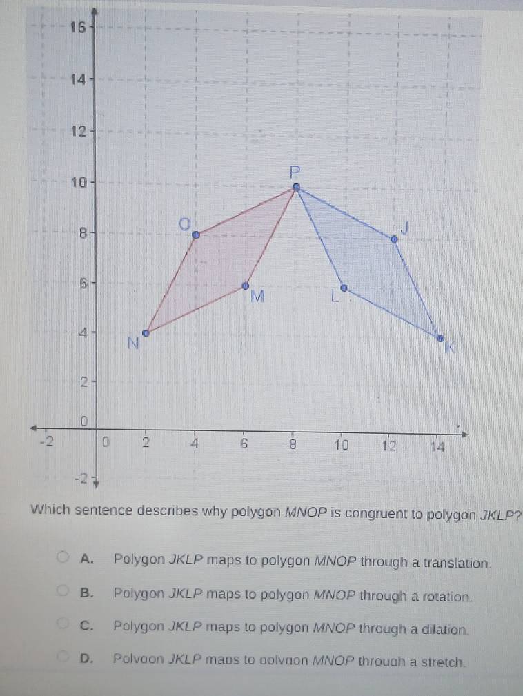Solved: Which sentence describes why polygon MNOP is congruent to ...