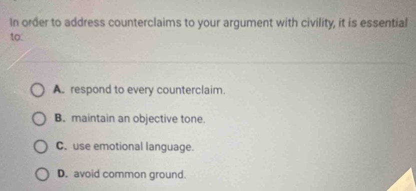 Solved: In order to address counterclaims to your argument with ...