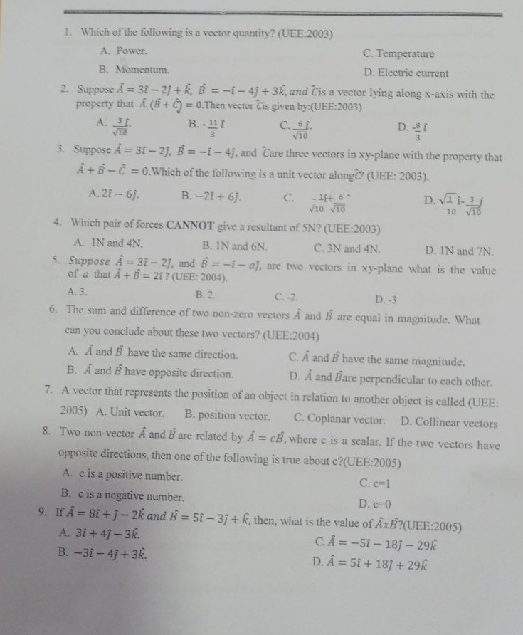 Solved: Which of the following is a vector quantity? (UEE:2003) A ...
