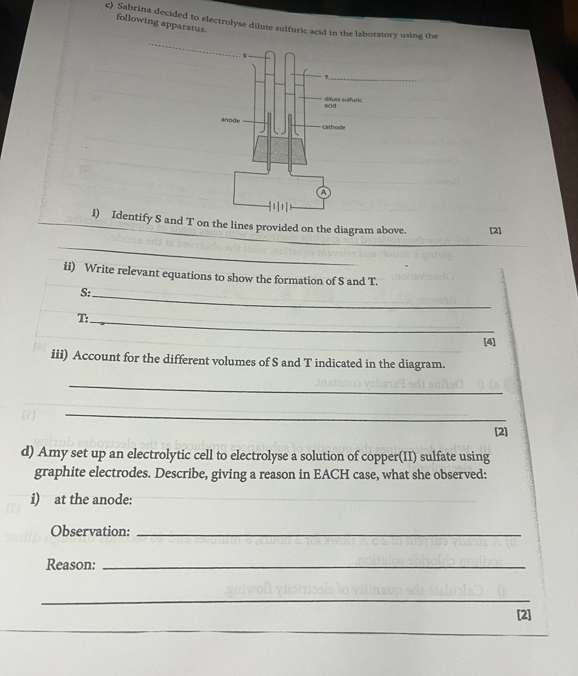 Solved: Sabrina decided to electrolyse dilute sulfuric acid in the ...