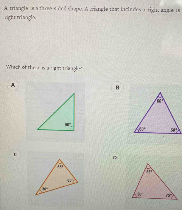 Solved: A triangle is a three-sided shape. A triangle that includes a ...