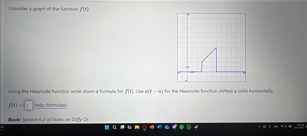 Solved: Consider a graph of the function f(t) : Using the Heaviside ...