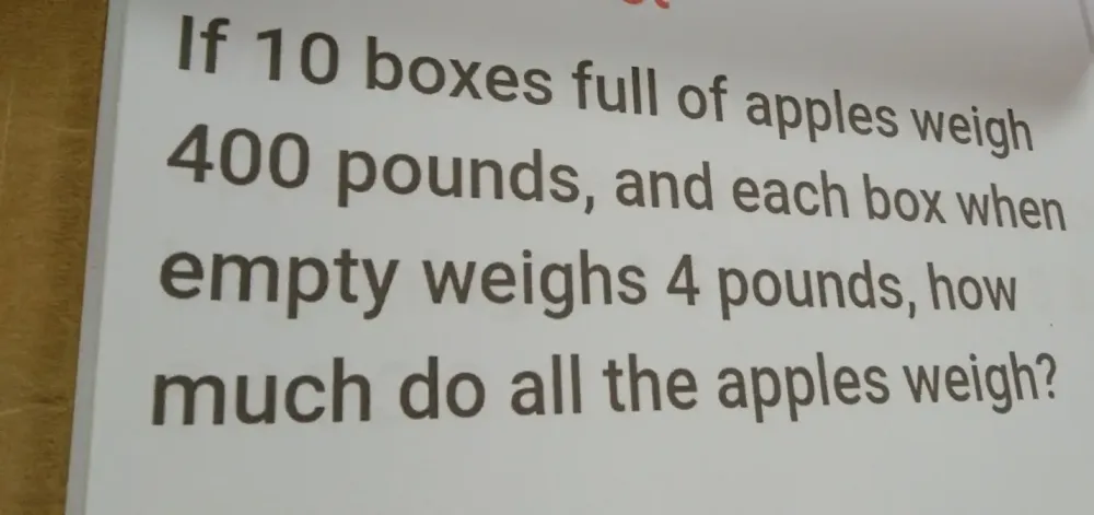 Solved: If 10 boxes full of apples weigh 400 pounds, and each box when ...