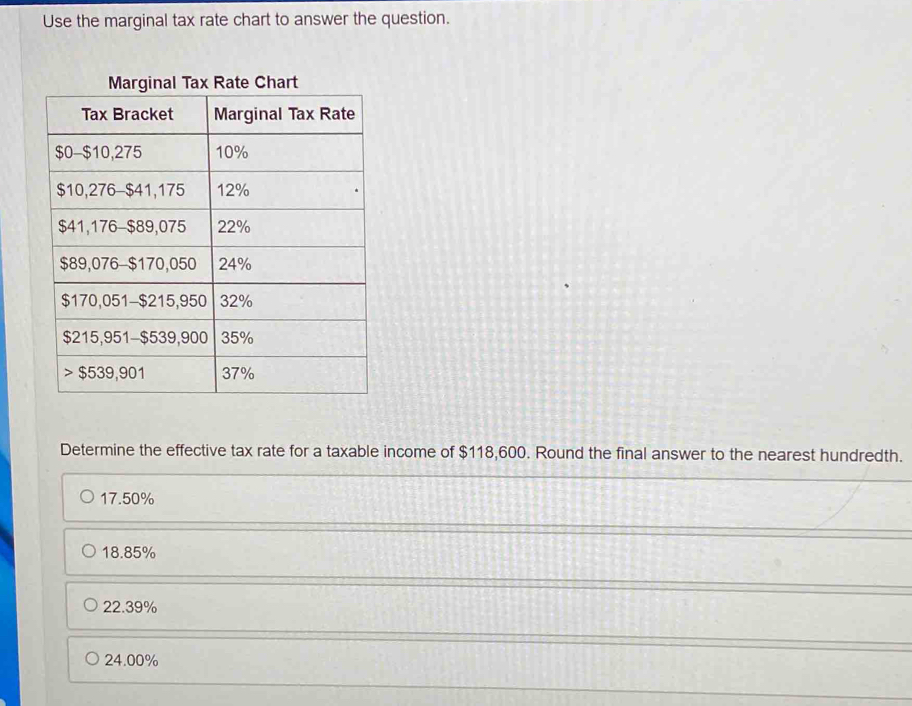 Solved: Use the marginal tax rate chart to answer the question ...